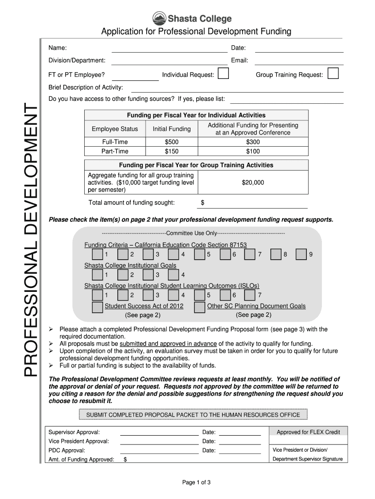 Fillable Online BApplicationb for Professional Development Funding ...