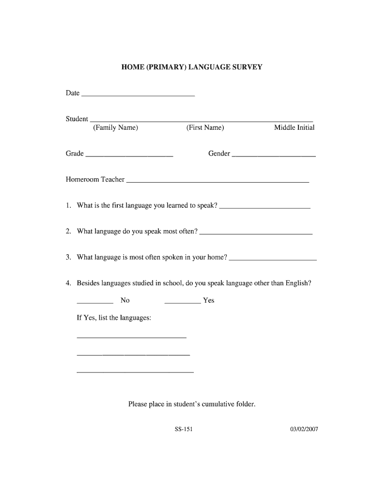 Fillable Online warrenk12nc HOME PRIMARY LANGUAGE SURVEY ...