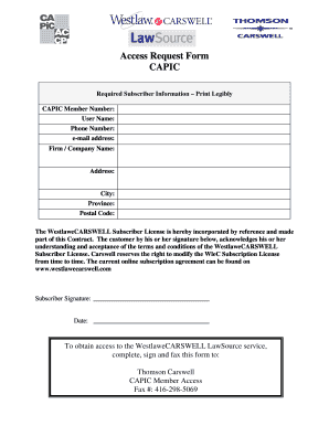 Fillable Online capic Access Request Form CAPIC - capic Fax Email Print ...