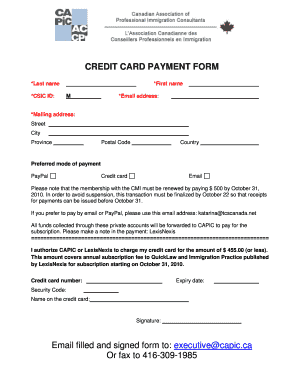 Fillable Online capic CREDIT CARD PAYMENT FORM - CAPIC-ACCPI Fax Email ...