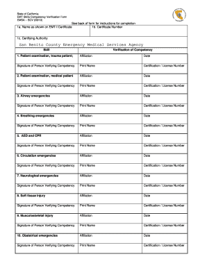 Fillable Online sanbenitoco State of California EMT Skills Competency ...