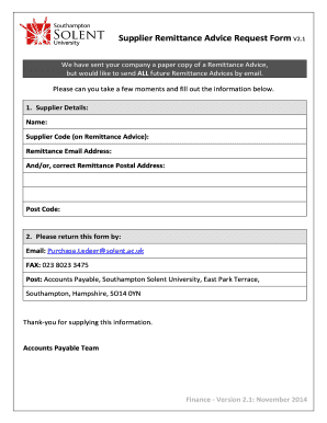 Fillable Online Supplier Remittance Advice Request Form V2 1 Fax Email Print - pdfFiller