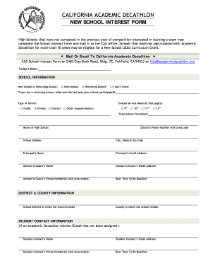 Fillable Online academicdecathlon School Interest Form CAD Fax Email ...