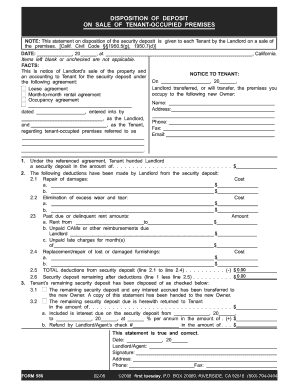 Fillable Online DISPOSITION OF DEPOSIT ON SALE OF TENANT-OCCUPIED ...