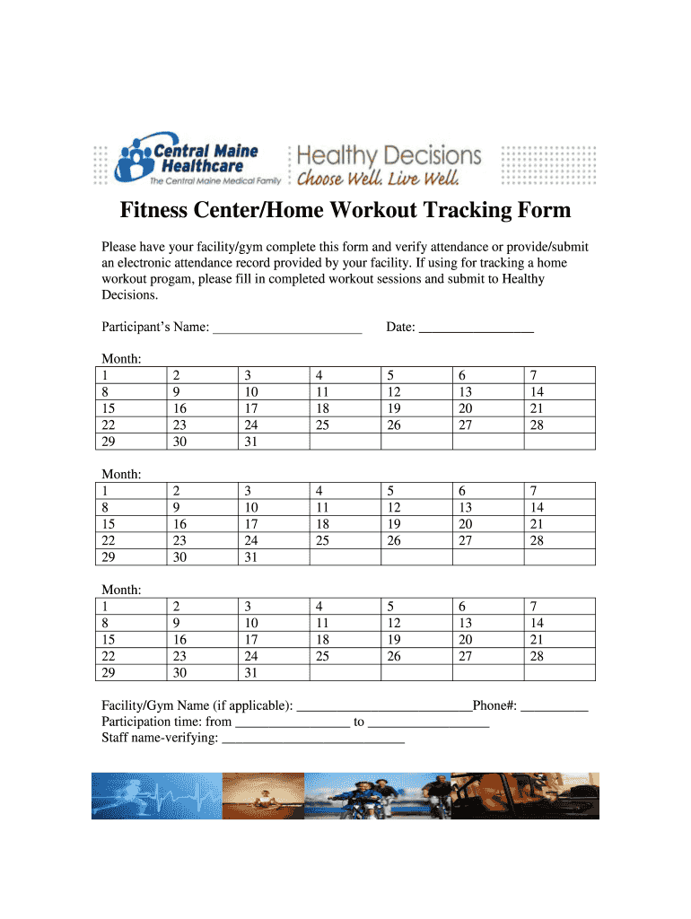 Fillable Online Fitness CenterHome Workout Tracking Form Fax Email ...