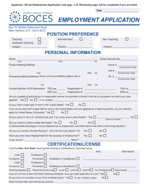 Fillable Online oneida-boces Applicant fill out Employment Application only (pgs - oneida-boces ...