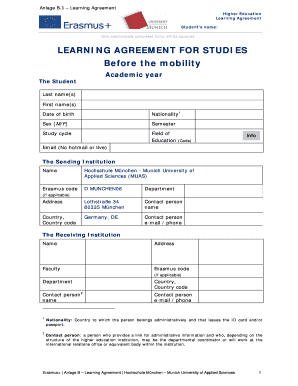 Fillable Online w3-mediapool hm LEARNING AGREEMENT FOR STUDIES Before ...