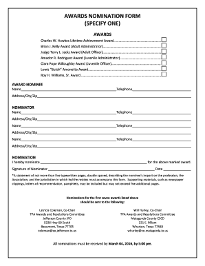 Fillable Online AWARDS NOMINATION FORM SPECIFY ONE Fax Email Print ...