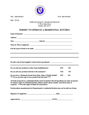 Fillable Online dudleyma Residential Kitchen Application - Dudley ...