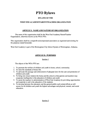 Fillable Online bhamcityschools PTO Bylaws - Birmingham City Schools ...