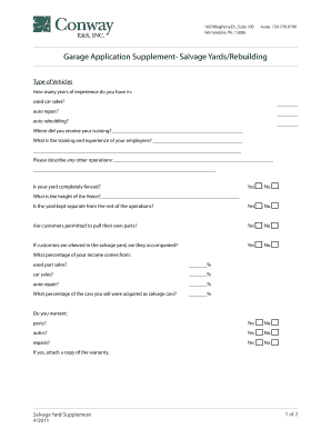 Fillable Online Garage Application Supplement- Salvage YardsRebuilding ...