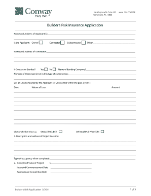 Fillable Online Builders Risk Insurance Application - conwayescom Fax ...