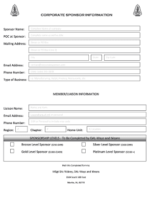 Fillable Online CORPORATE SPONSOR INFORMATION Fax Email Print - pdfFiller