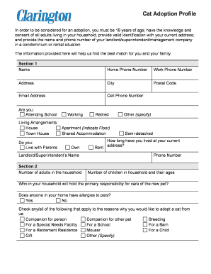 Fillable Online Cat Adoption Profile - Clarington Fax Email Print ...