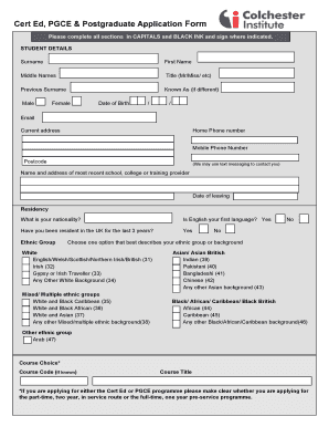 Fillable Online Cert Ed PGCE Postgraduate Application Form Fax Email ...