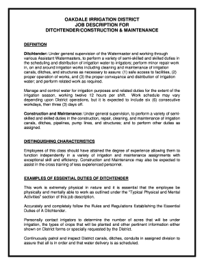 Fillable Online OAKDALE IRRIGATION DISTRICT JOB DESCRIPTION FOR ...
