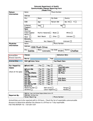 Fillable Online chaffee-hhs Colorado Department of Health Communicable ...