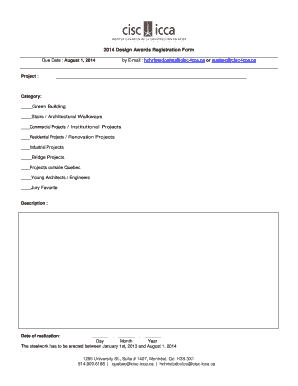Fillable Online 2014 Design Awards Registration Form - CISC-ICCA Fax Email Print - pdfFiller