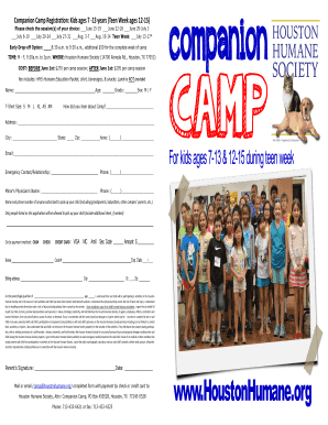 Fillable Online houstonhumane Companion Camp Registration Kids ages 7 ...