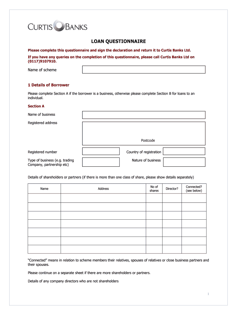 Fillable Online Loan questionnaire - Curtis Banks Fax Email Print ...