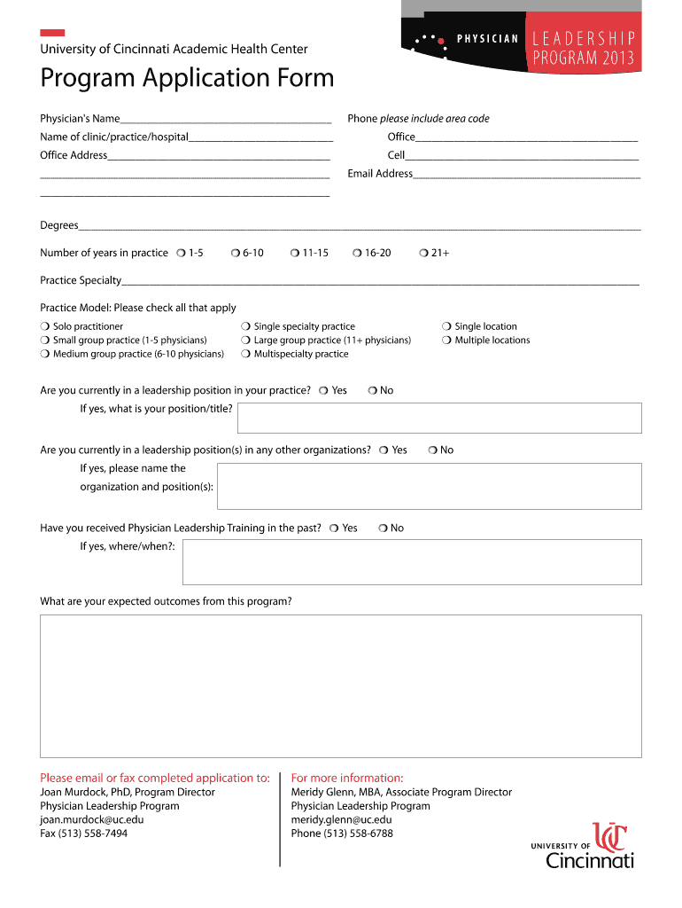 Fillable Online PHYSICIAN LEADERSHIP Program Application Form Fax Email ...