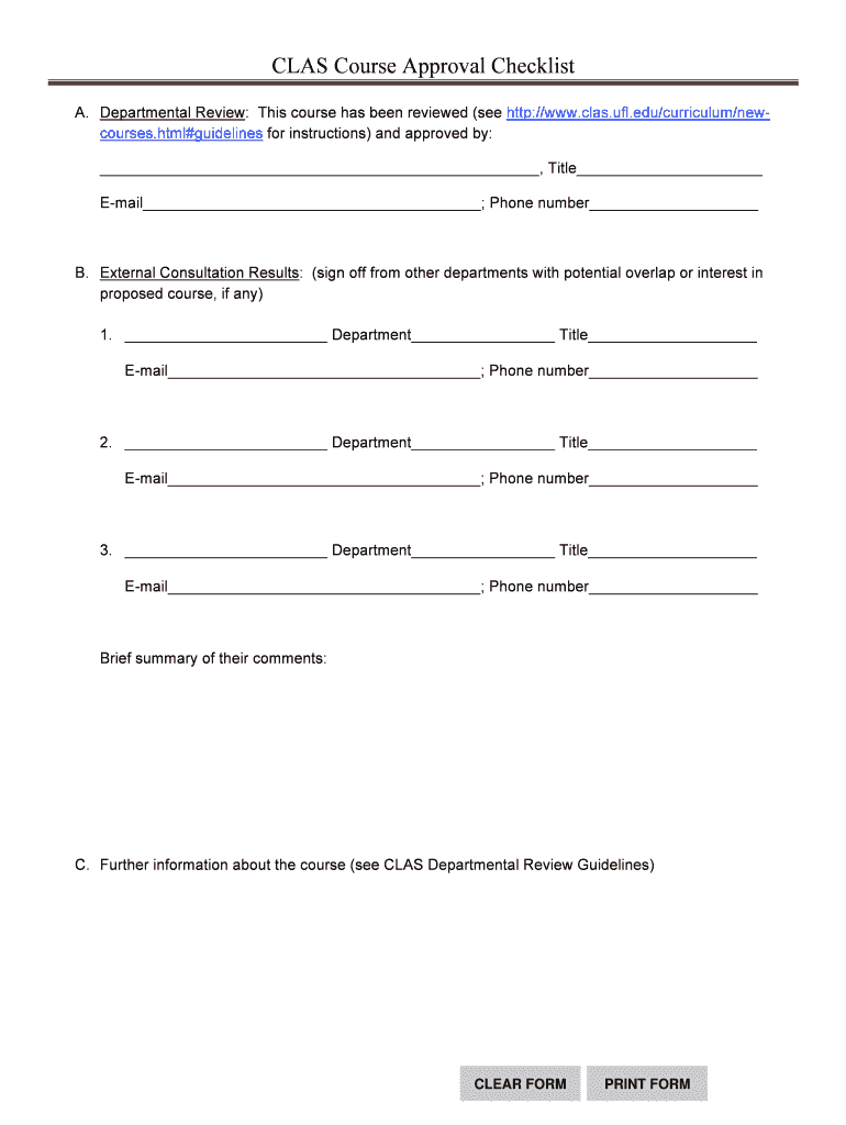 Fillable Online anthro ufl CLAS Course Approval Checklist - University ...