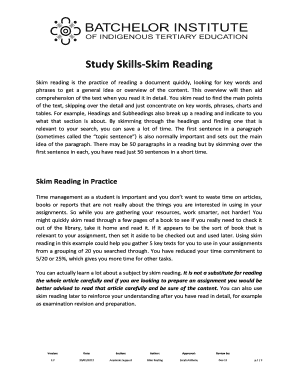 Fillable Online Study Skills-Skim Reading - Batchelor Institute Fax ...