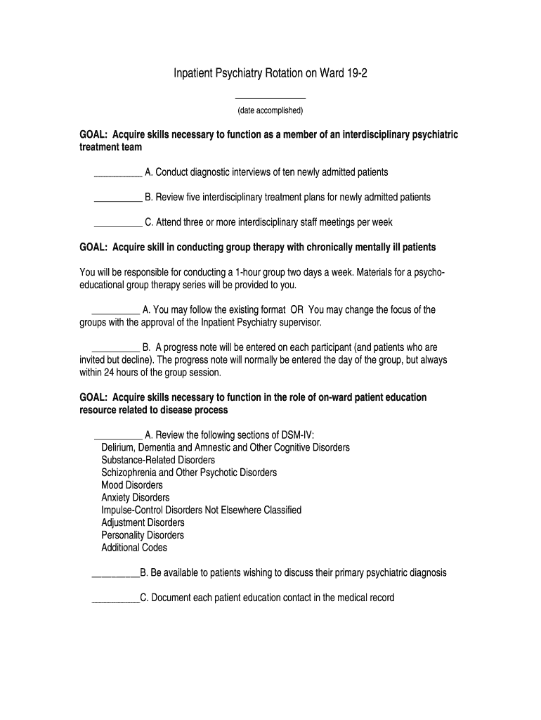 Fillable Online INPATIENT PSYCHIATRY ROTATION ON WARD 3G - VA Biloxi ...