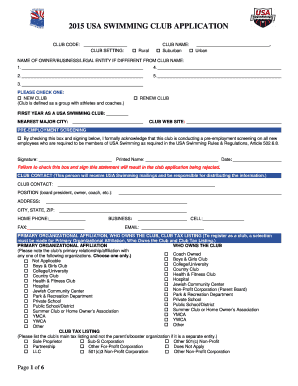Fillable Online 2015 USA SWIMMING CLUB APPLICATION Fax Email Print - pdfFiller