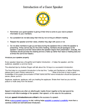 Fillable Online Introduction of a Guest Speaker Fax Email Print - pdfFiller