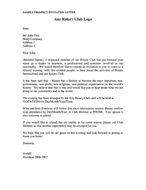 Fillable Online SAMPLE PROSPECT INVITATION LETTER Fax Email Print ...