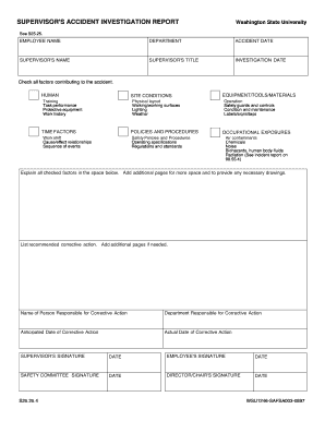 Fillable Online hrs wsu SUPERVISORS ACCIDENT INVESTIGATION REPORT Washington Fax Email Print ...