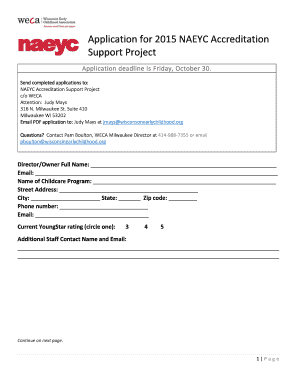 Fillable Online wisconsinearlychildhood Application for NAEYC ...