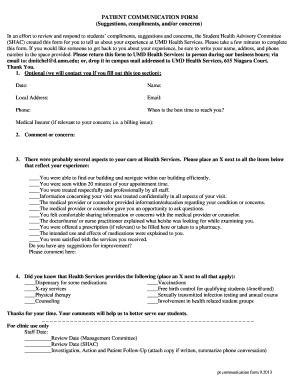Fillable Online duluth umn PATIENT COMMUNICATION FORM Suggestions ...