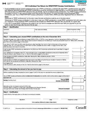 Fillable Online 2014 Individual Tax Return for RRSPPRPP Excess ...