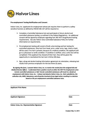 Fillable Online Pre-Employment Testing Notification and Consent ...