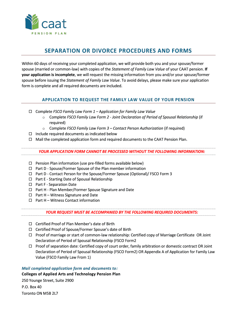 Fillable Online SEPARATION OR DIVORCE PROCEDURES AND FORMS ...