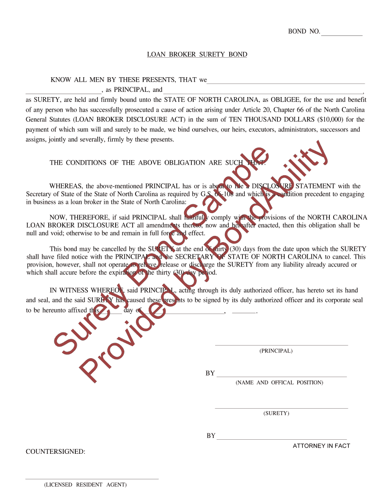 Fillable Online NCLOAN Surety Bond. Surety Bond Preview - BondAbility ...