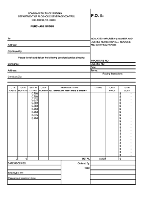 Fillable Online vawine PURCHASE ORDER - VA Wine Fax Email Print - pdfFiller