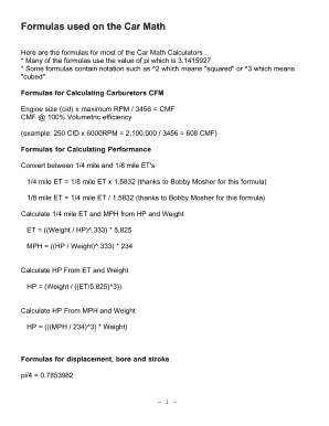 Fillable Online Formulas used on the Car Math Fax Email Print - pdfFiller