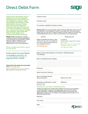 Fillable Online Direct Debit Form - Sage Store Fax Email Print - pdfFiller