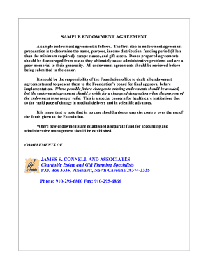 Fillable Online SAMPLE ENDOWMENT AGREEMENT - bconnellandassoccomb Fax ...