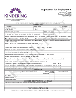 Fillable Online kindering Application for Employment - Kindering Fax ...