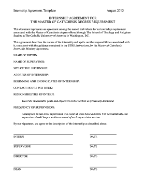 Fillable Online trs cua Internship Agreement Template August 2013 ...