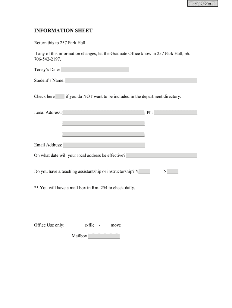 Fillable Online english uga INFORMATION SHEET - UGA English Department ...