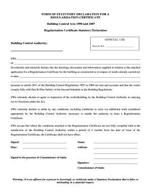 Fillable Online Regularisation Certificate Statutory Declaration Fax ...