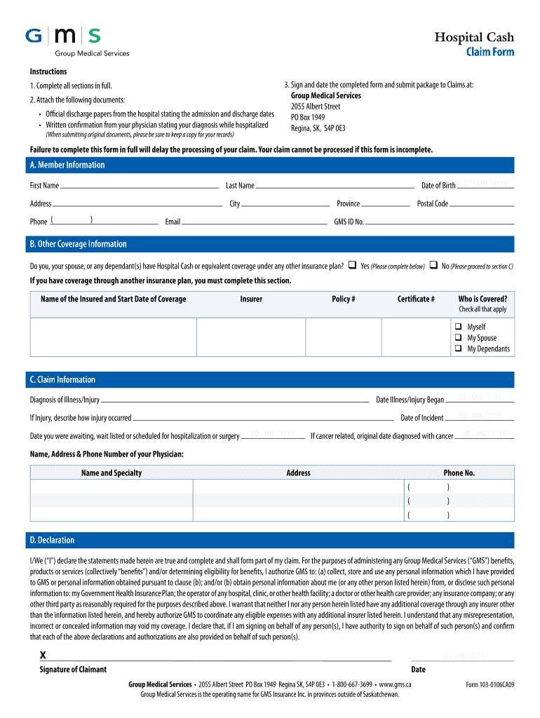Fillable Online Hospital Cash Claim Form - Insurance Services Fax Email ...