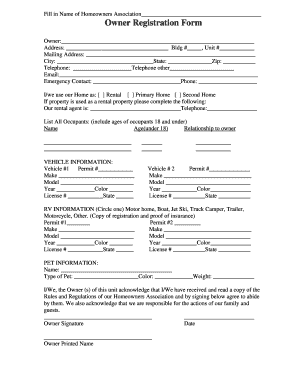 Fillable Online Owner Registration Form - cdmlaughlincom Fax Email ...