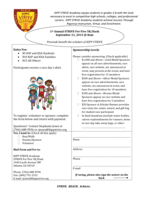 Fillable Online STRIVE For Five Form 2013 - KIPP Metro Atlanta Fax ...