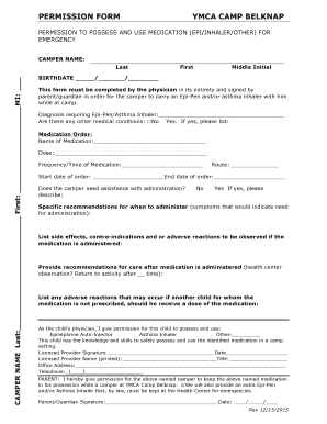 Fillable Online PERMISSION FORM YMCA CAMP BELKNAP Fax Email Print ...